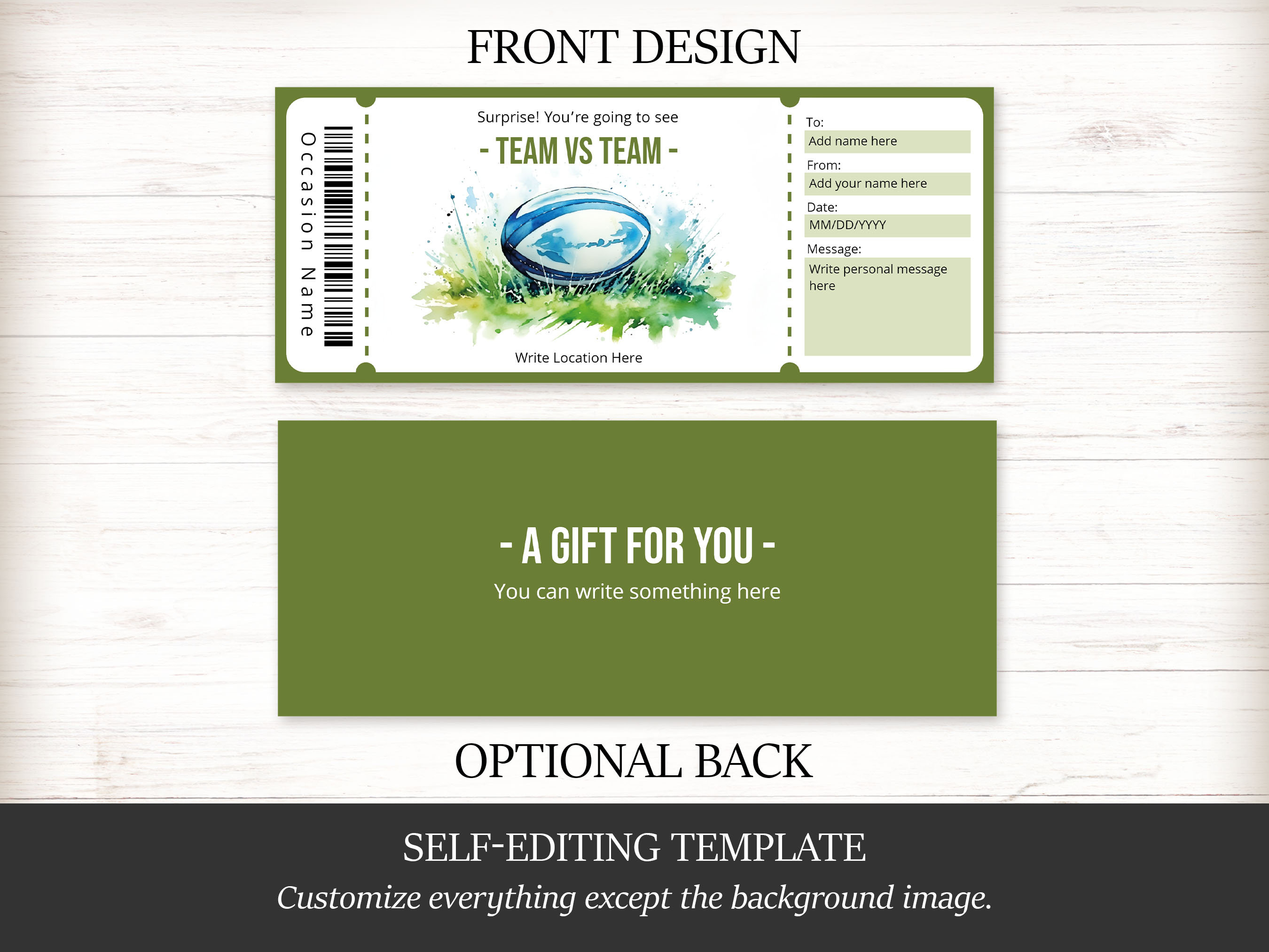 Surprise Rugby Game Ticket Template, Customizable and Printable Rugby ...