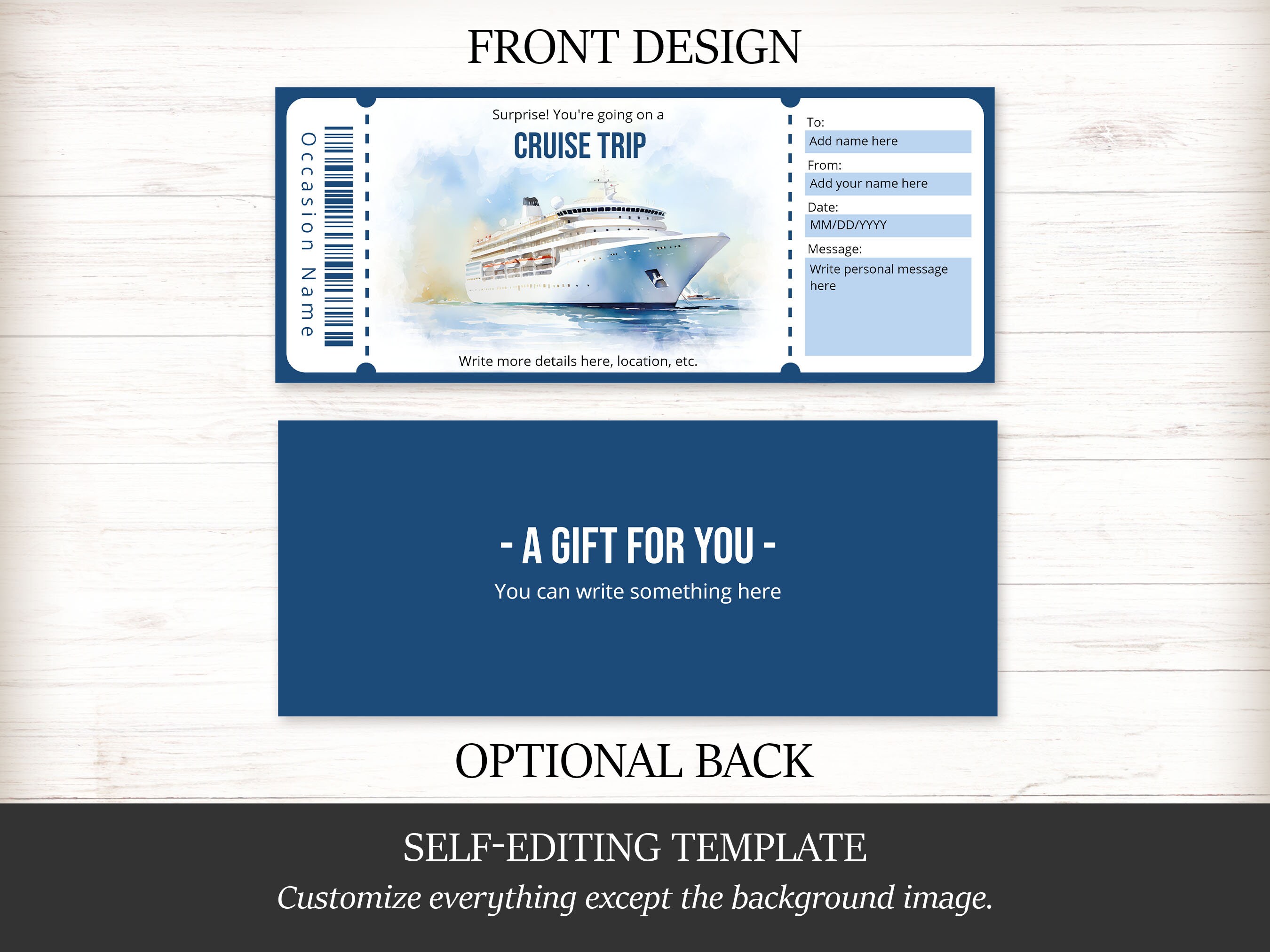 Editable Watercolor Cruise Boarding Pass Template Surprise - Etsy