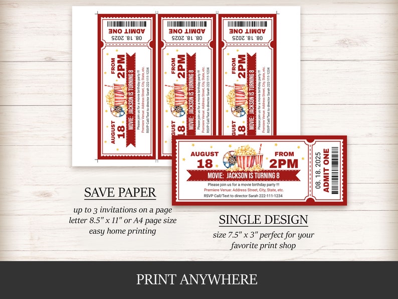 Editable Movie Ticket Birthday Invitation Template, Digital Movie ...
