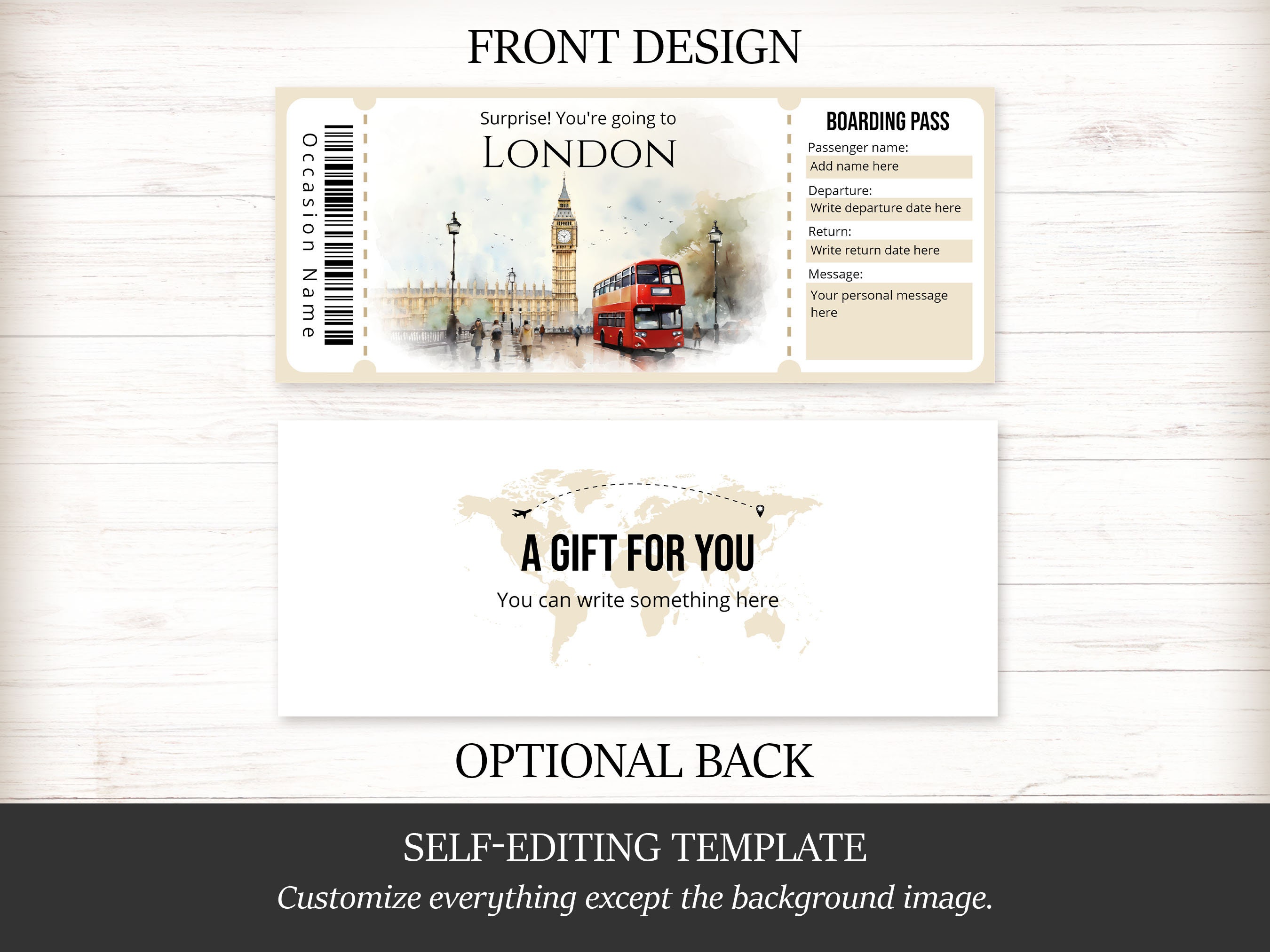 Editable London Boarding Pass Template, Personalized Printable Surprise ...
