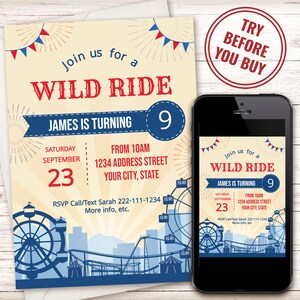 Amusement Park Birthday Party Invitation Editable Carnival - Etsy