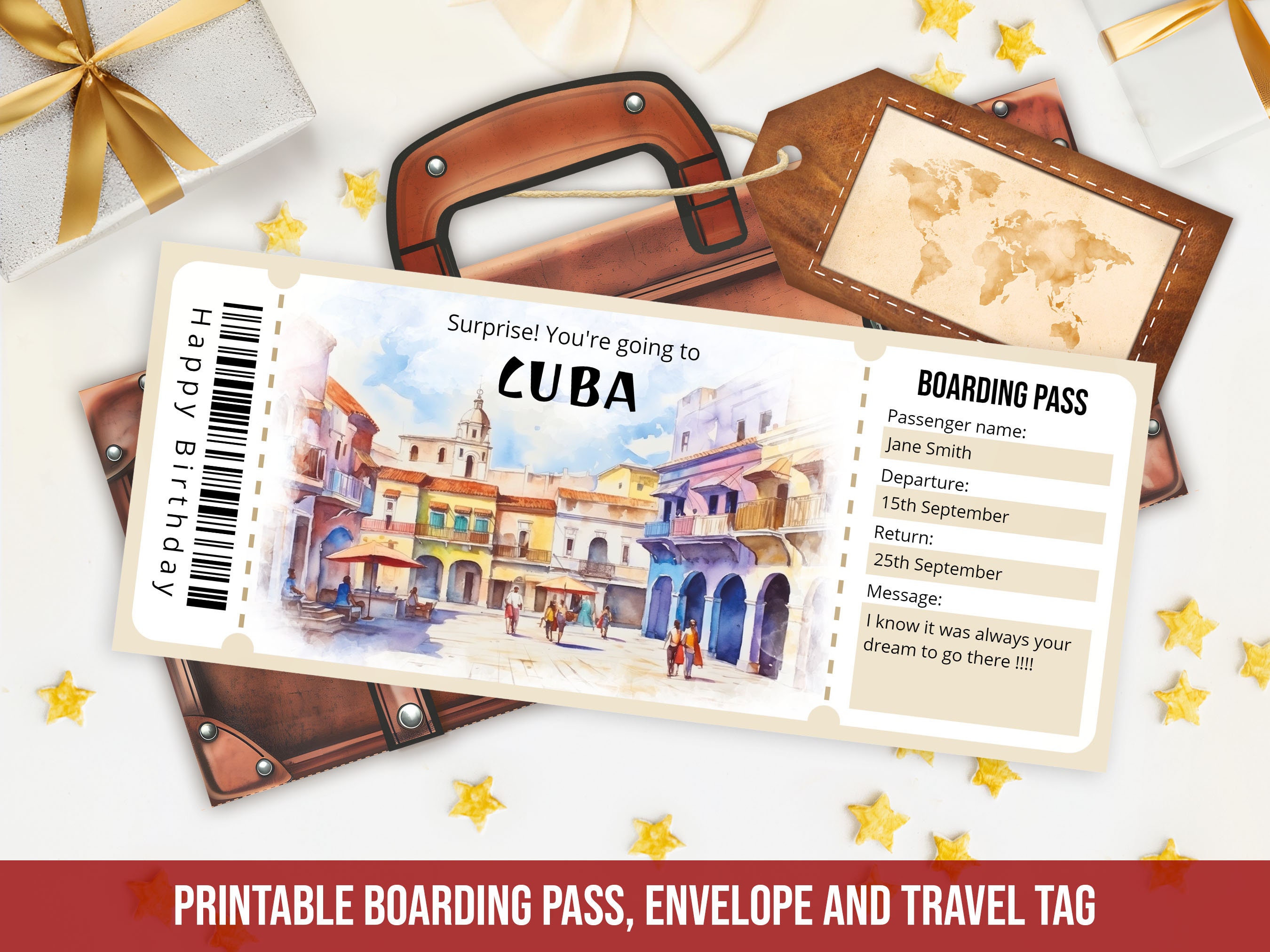 Printable Cuba Boarding Pass Template, Personalized Editable Surprise ...