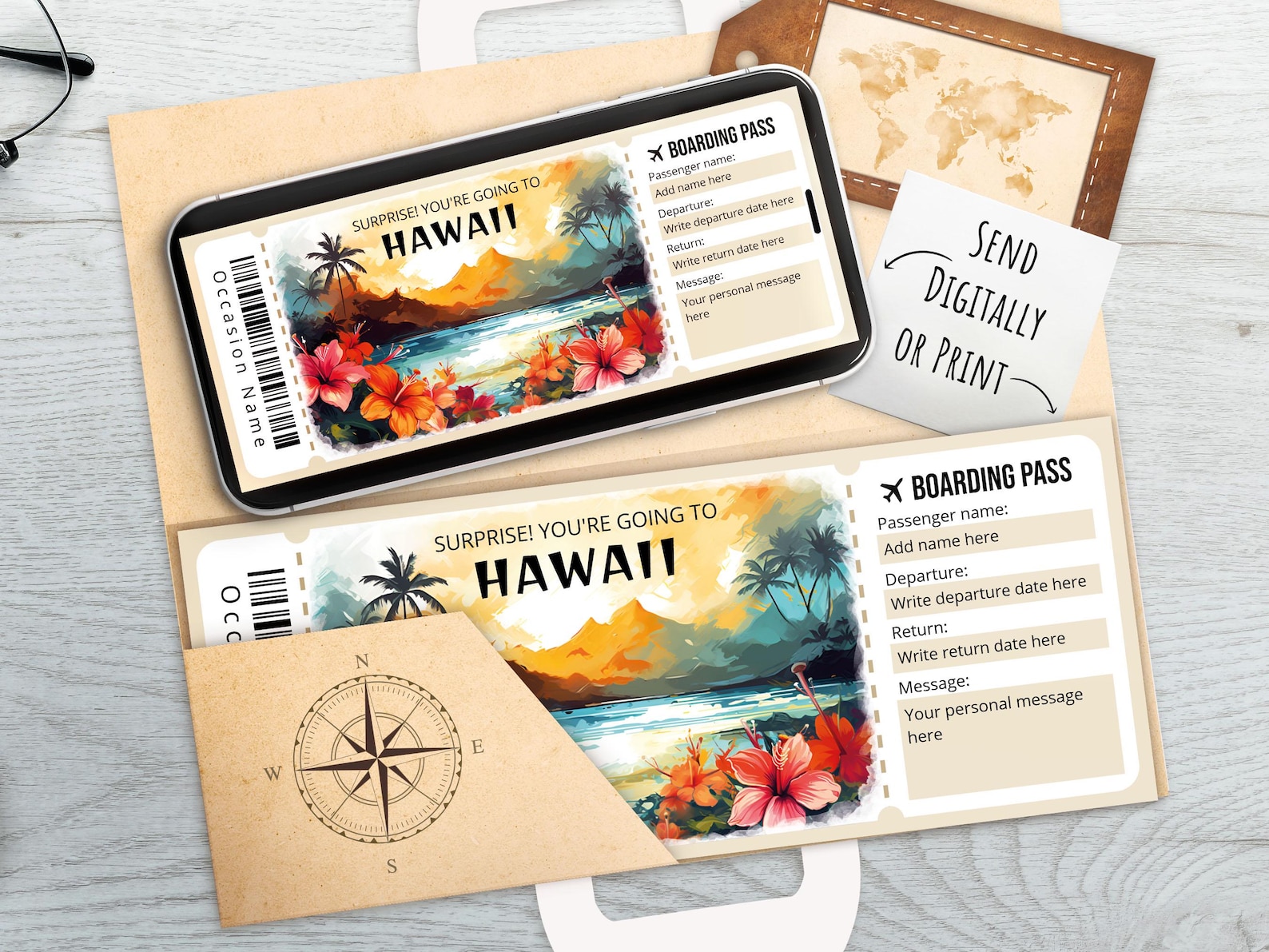 Editable Hawaii Boarding Pass Template, Printable Surprise Hawaii Trip ...