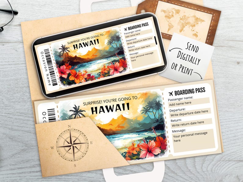 Editable Hawaii Boarding Pass Template, Printable Surprise Hawaii Trip ...