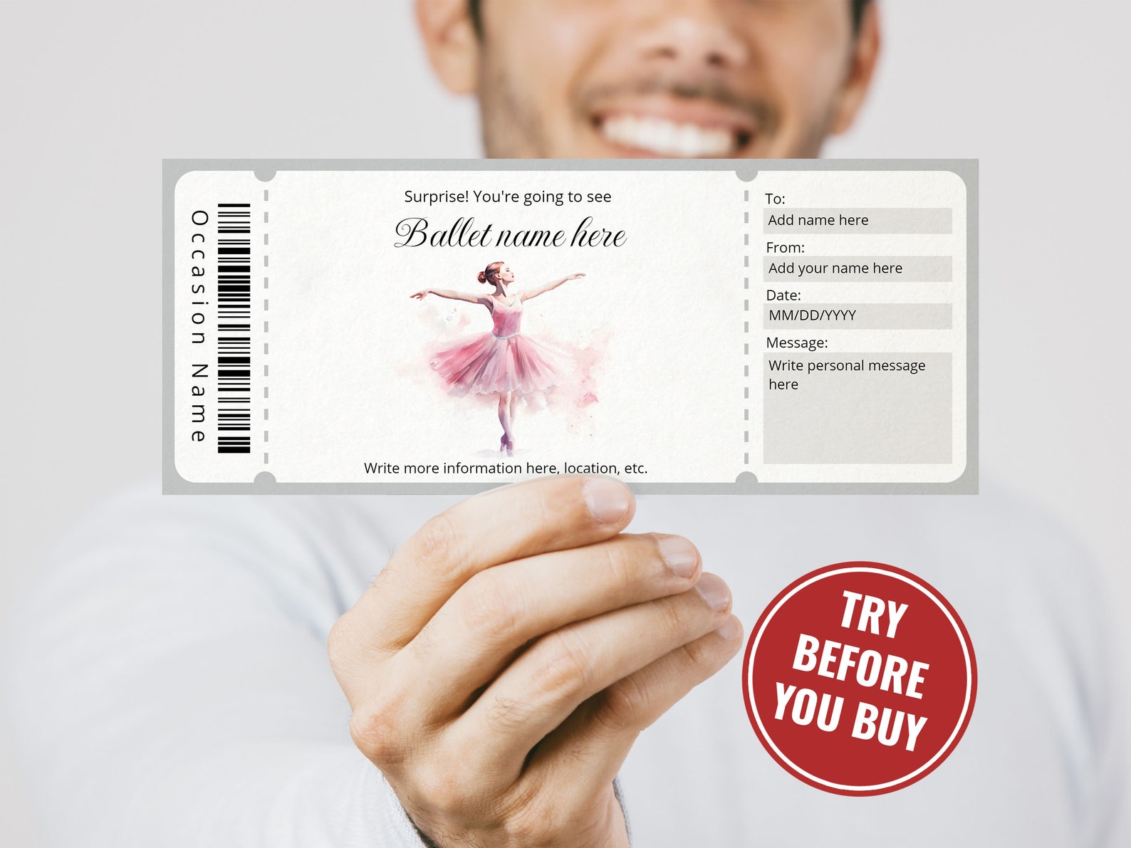 Editable Digital Ballet Ticket Gift Template for Ballet Lovers ...