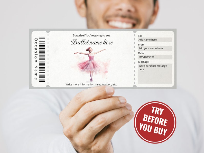 Editable Digital Ballet Ticket Gift Template for Ballet Lovers ...