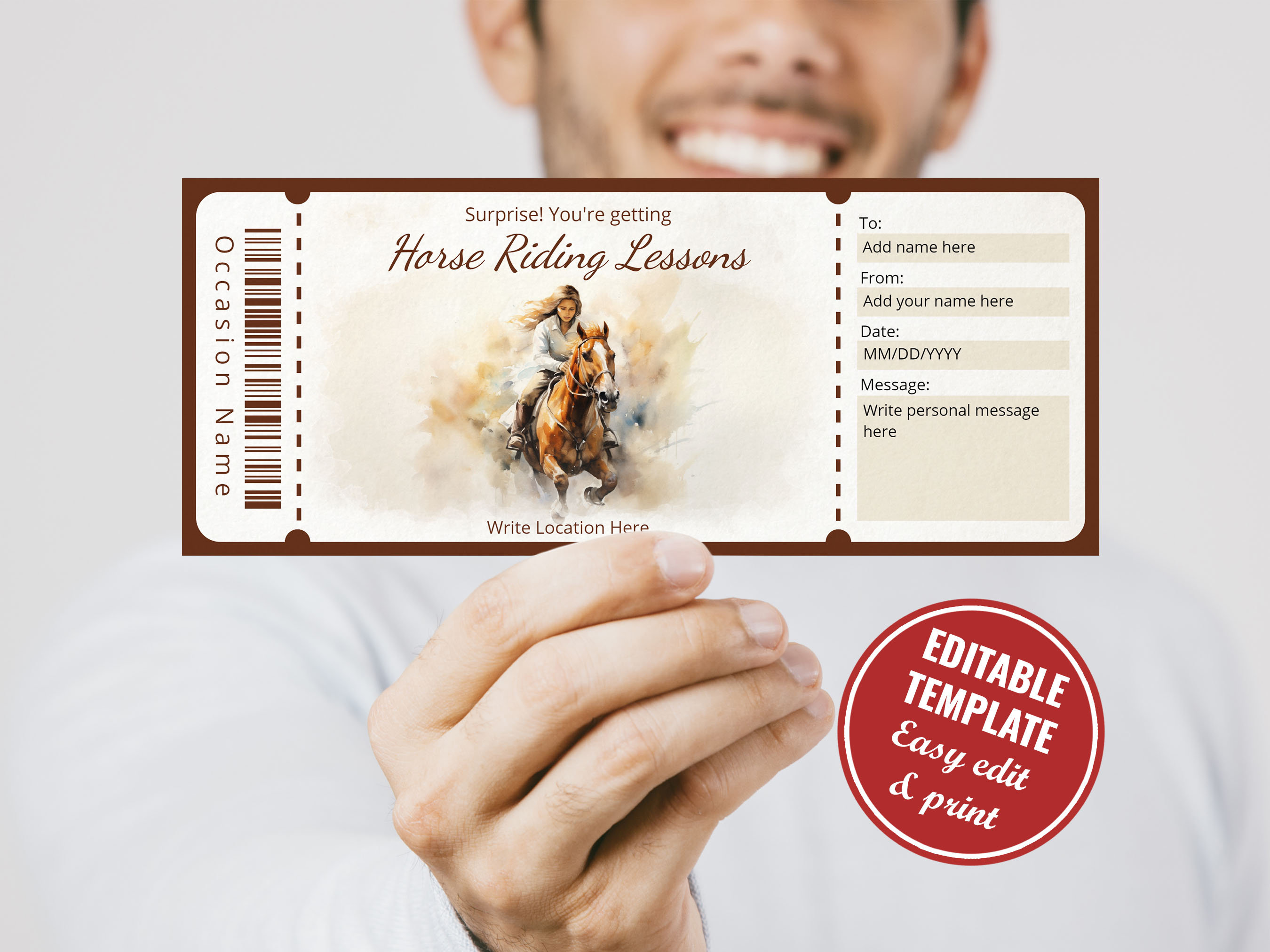 Editable Watercolor Horse Riding Gift Certificate Template for Horse ...