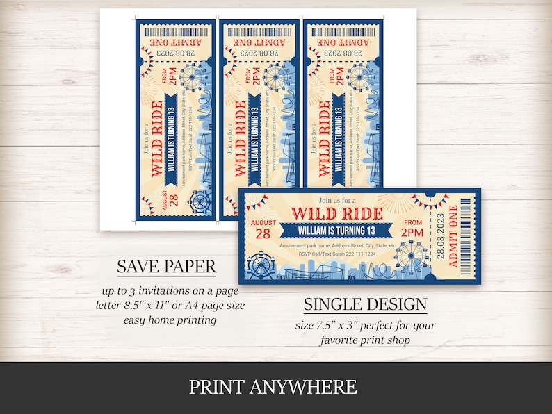 Amusement Park Ticket Invite Template, Editable Carnival Theme Birthday ...