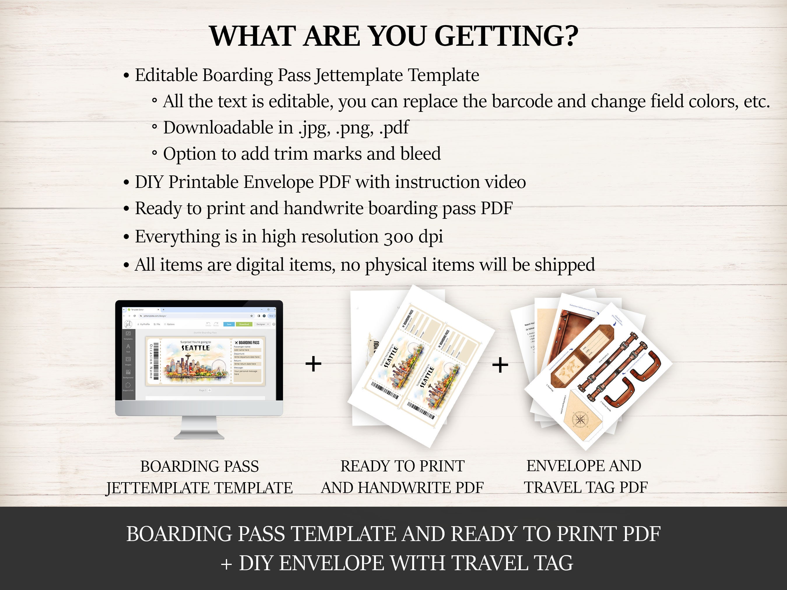 Editable Seattle Boarding Pass Template, Printable SEATTLE Surprise ...