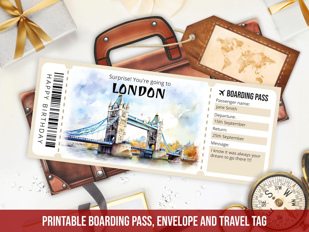 Editable London Boarding Pass Template, Surprise Trip to LONDON ...