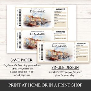 Editable Denmark Boarding Pass Template, Personalized Gift Printable ...
