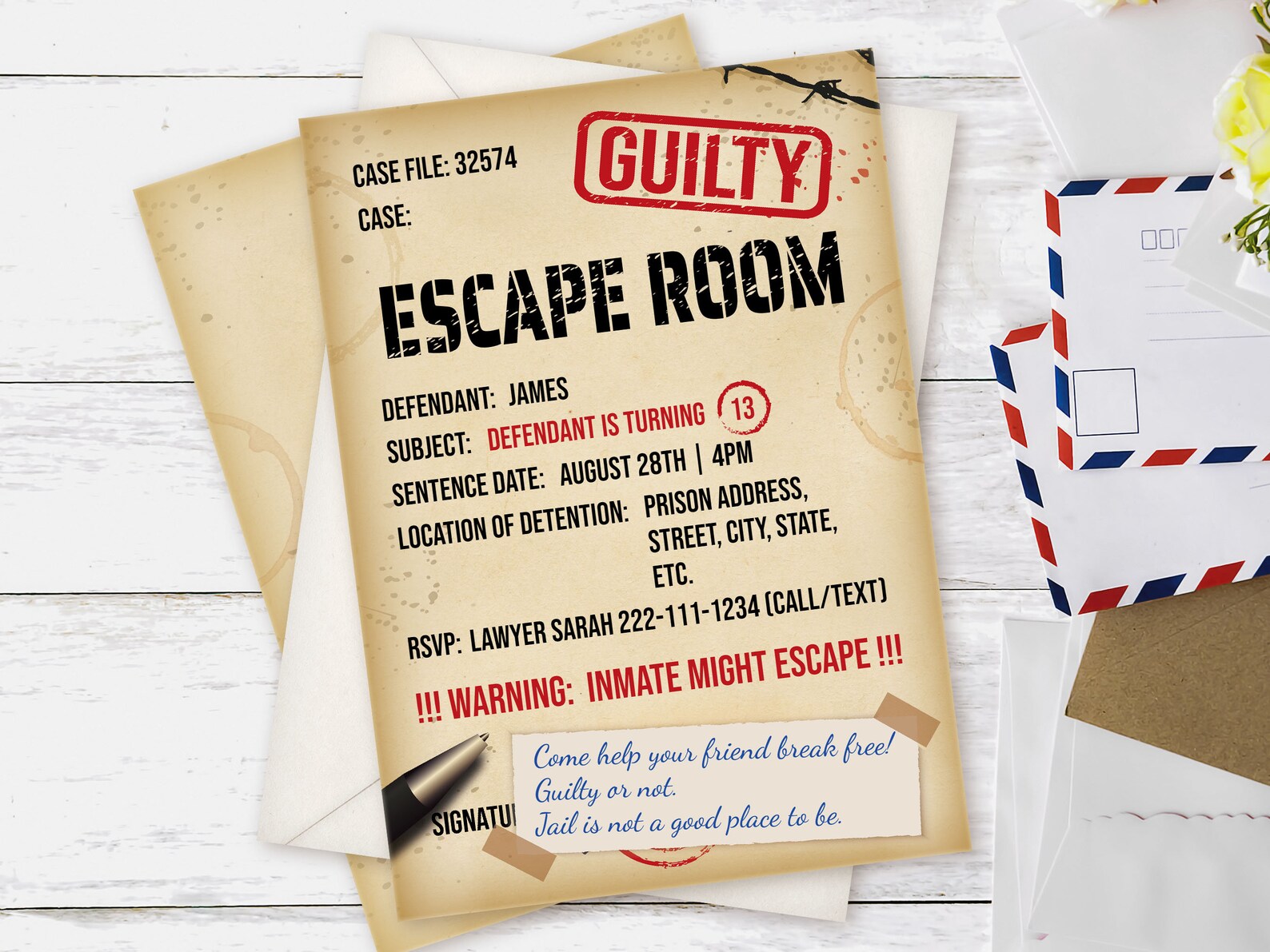 Jail Breakout Escape Room Birthday Invitation, Editable Prison Breakout ...