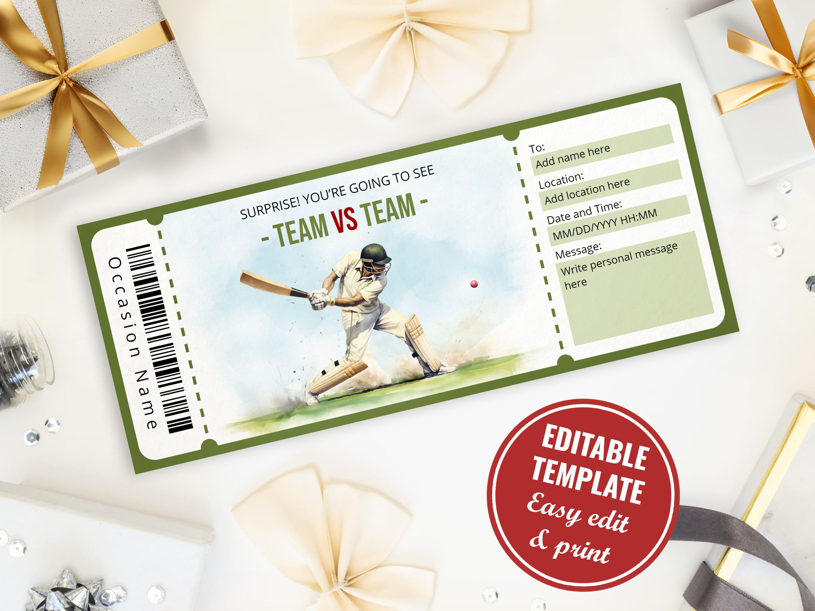 Surprise Cricket Match Ticket Template, Customizable and Printable ...