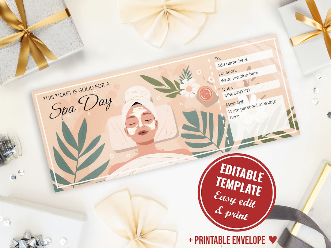 Editable Spa Gift Certificate Template for Your Mom, Customizable and ...