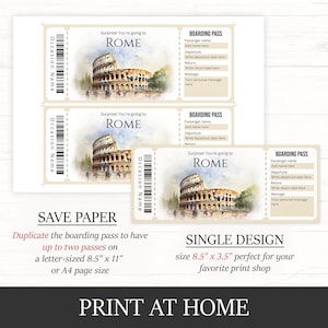 Editable Rome Boarding Pass Template, Surprise Rome Trip Reveal Ticket ...