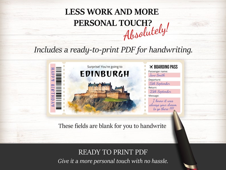 Editable Edinburgh Boarding Pass Template, Personalized Gift Printable ...