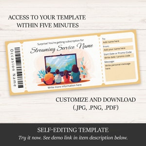 Editable Movie Streaming Subscription Gift Card Template, Surprise ...