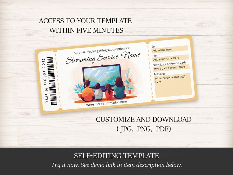 Editable Movie Streaming Subscription Gift Card (Download Now) - Etsy