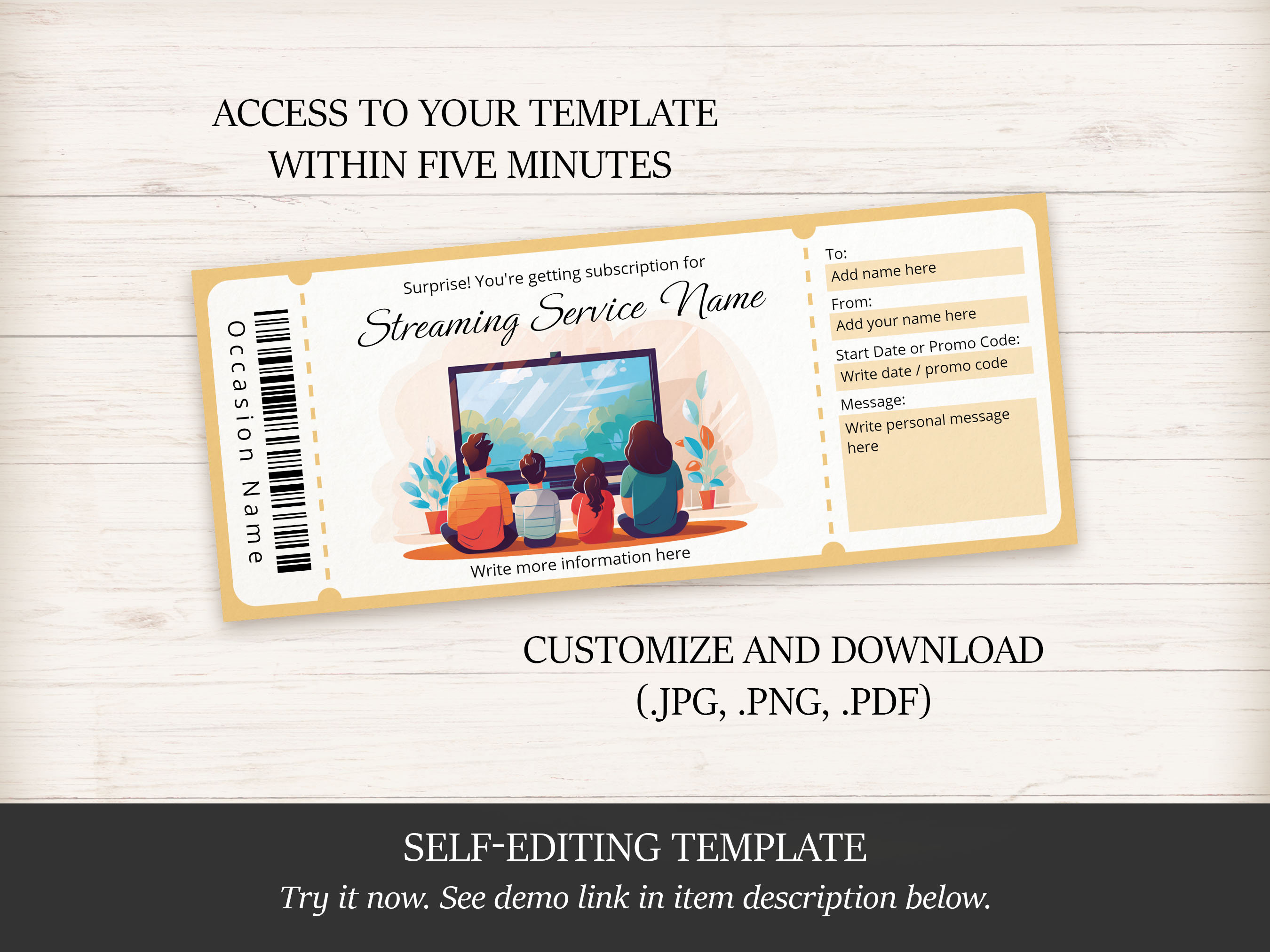 Editable Movie Streaming Subscription Gift Card (Download Now) - Etsy