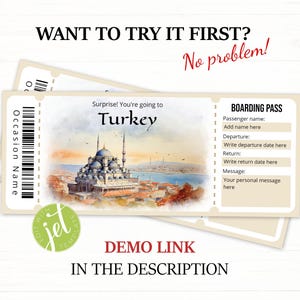 Editable Turkey Boarding Pass Template, Watercolor Surprise Turkey Trip ...