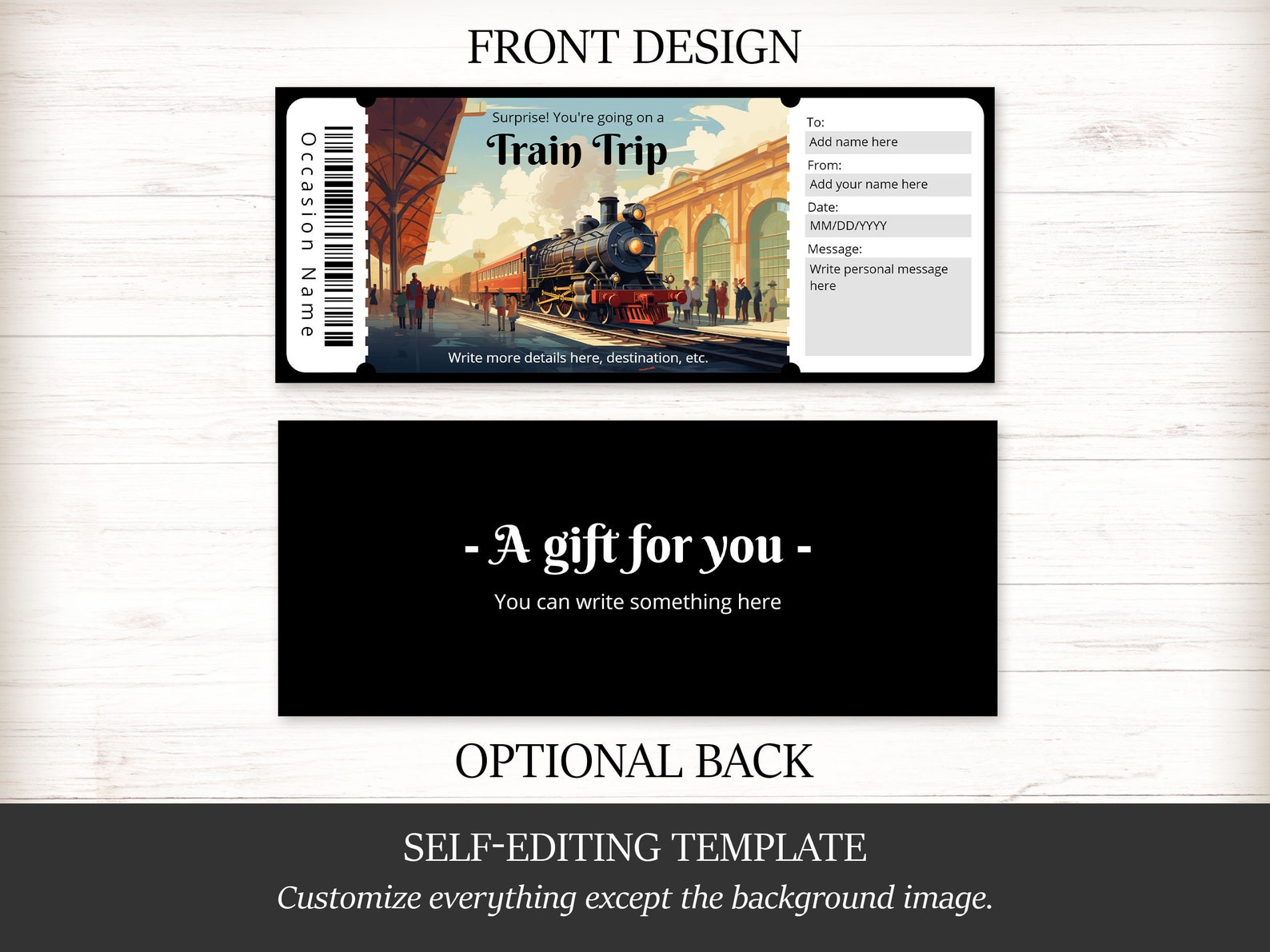 Editable Train Ticket Template, Retro Railway Ticket Surprise Gift ...