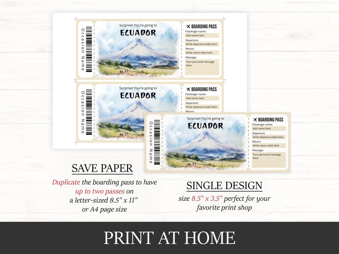 Editable Ecuador Boarding Pass Template, Surprise Trip to ECUADOR ...