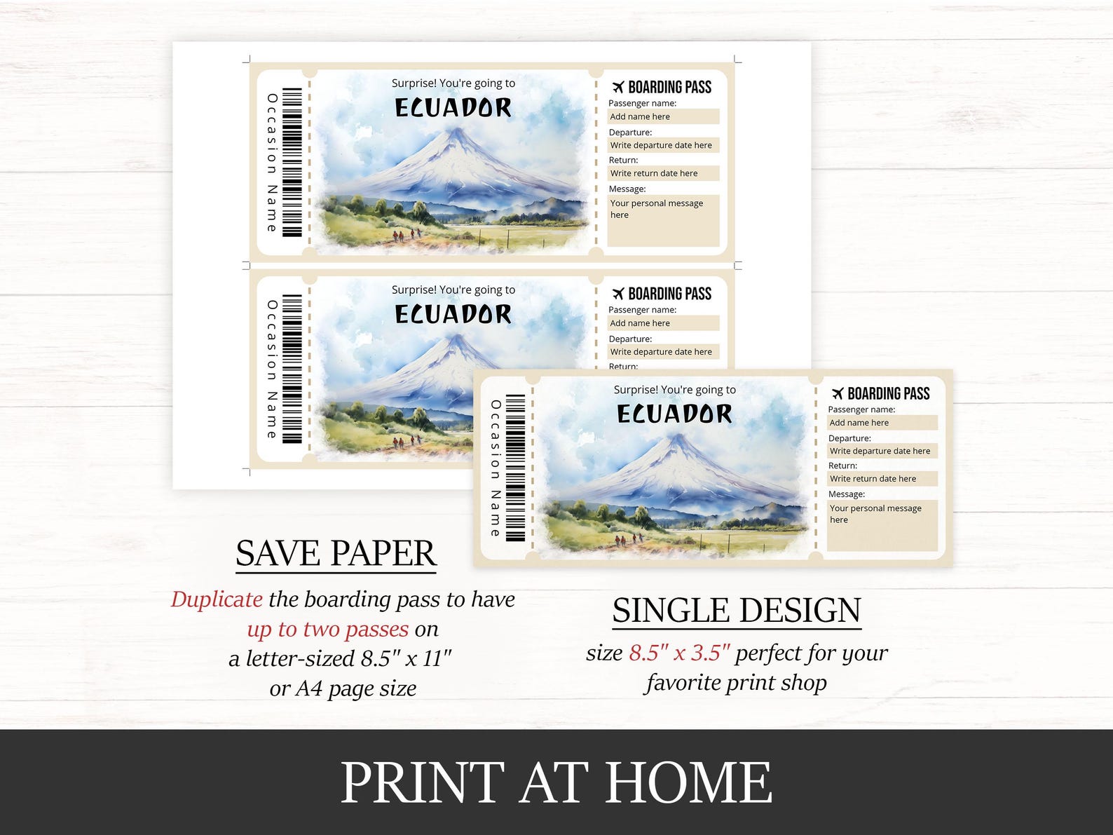 Editable Ecuador Boarding Pass Template, Surprise Trip to ECUADOR ...