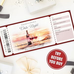Editable Date Night Gift Ticket Template, Surprise Printable Date Night ...