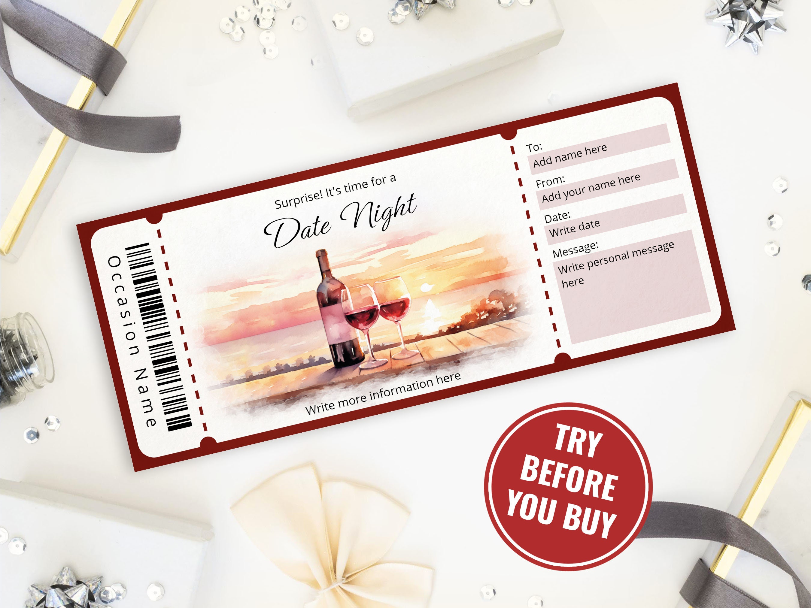 Editable Date Night Gift Ticket Template, Surprise Printable Date Night ...