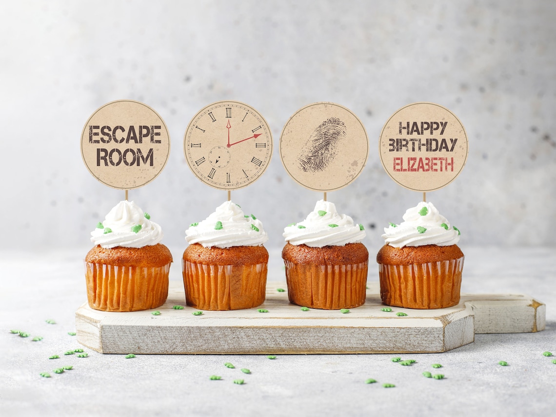 Escape Room Birthday Cupcake Toppers, Editable Escape Game Party Decor ...