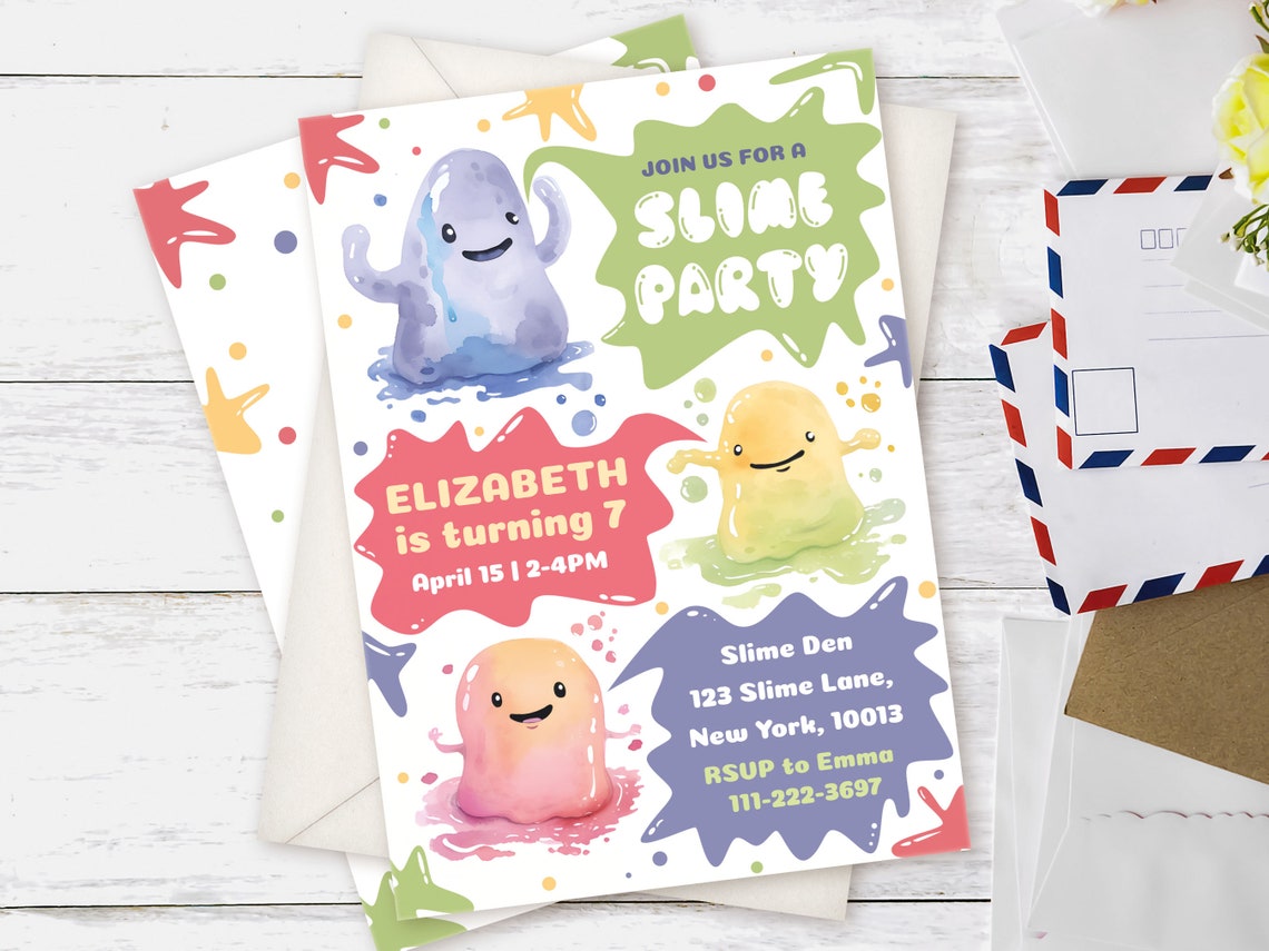 Editable Slime Party Invitation Template, Slime Birthday Invitation ...