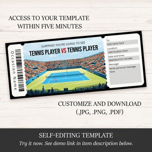 Surprise Tennis Match Ticket Template, Customizable and Printable ...