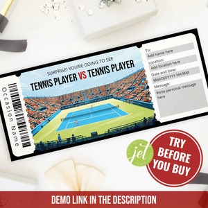 Surprise Tennis Match Ticket Template, Customizable and Printable ...