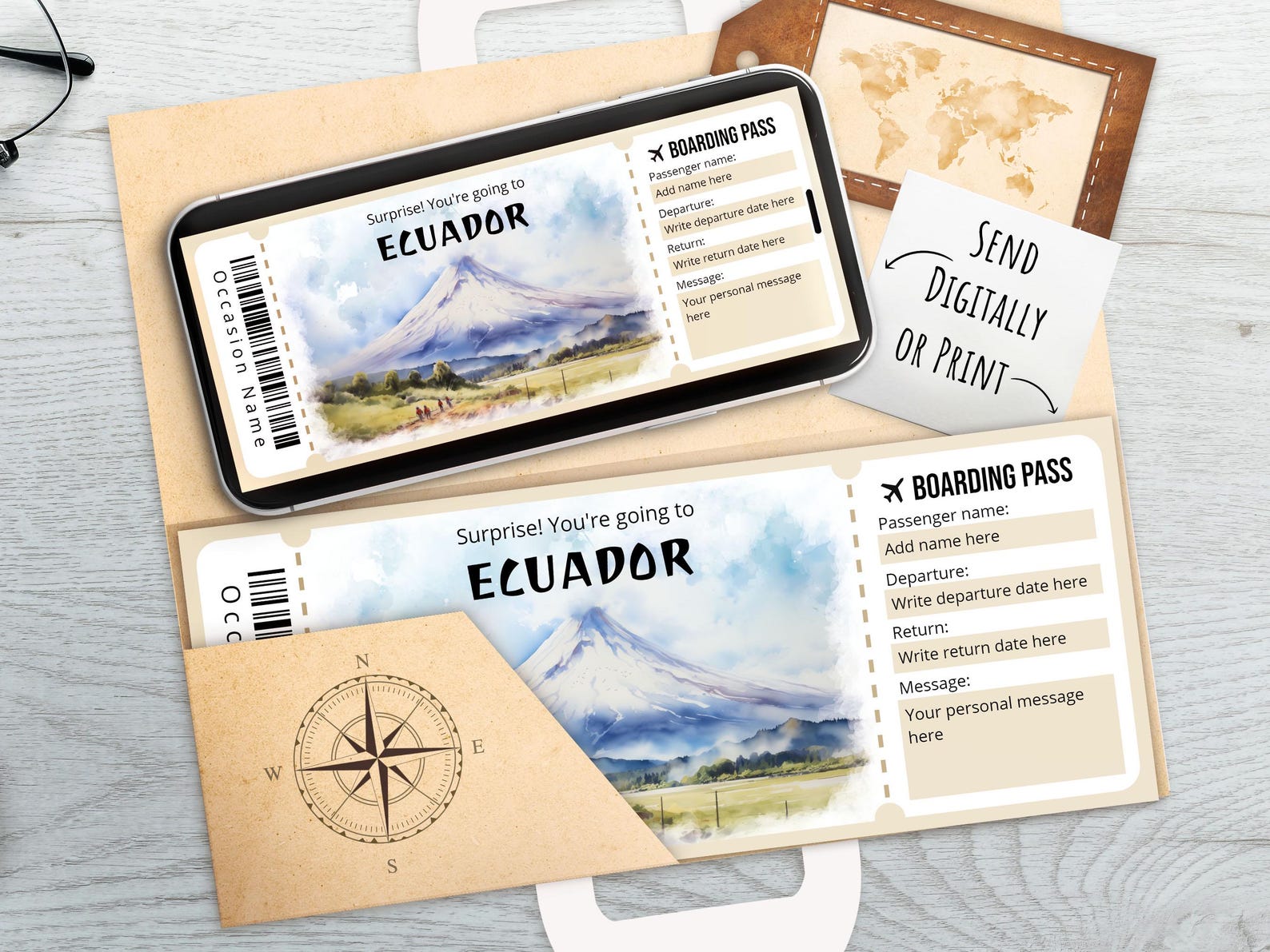 Editable Ecuador Boarding Pass Template, Surprise Trip to ECUADOR ...