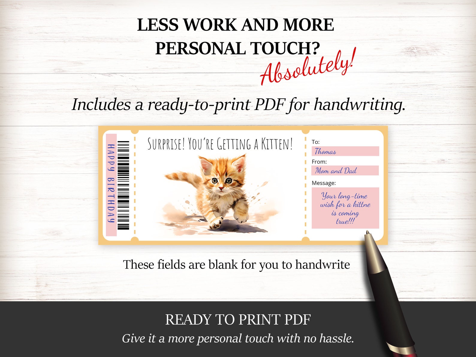 Editable Kitten Gift Certificate Template for Cat Lover, Personalized ...
