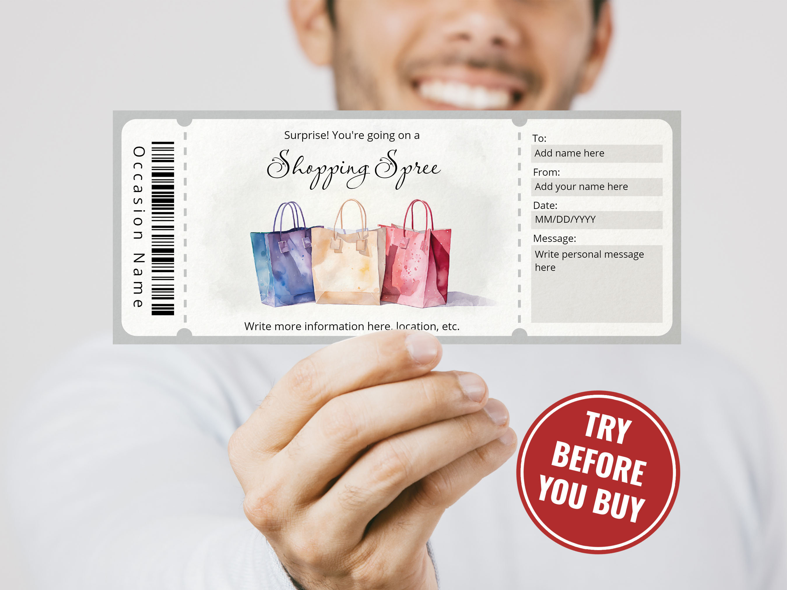 Editable Watercolor Shopping Spree Certificate Template, Surprise ...