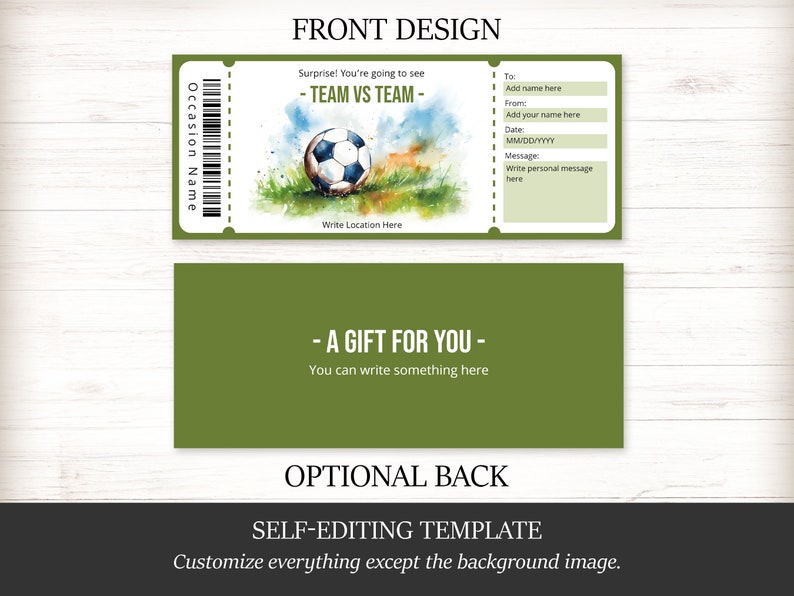 Watercolor Soccer Game Gift Certificate Template Customizable and ...