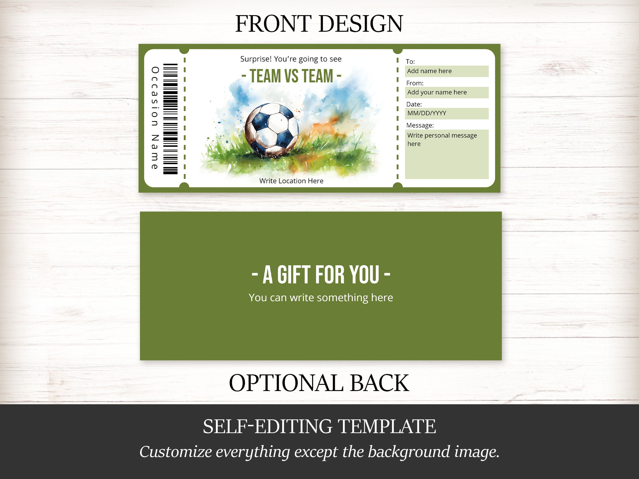 Watercolor Soccer Game Gift Certificate Template Customizable - Etsy