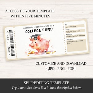 Editable College Fund Gift Certificate Template DIY Printable ...