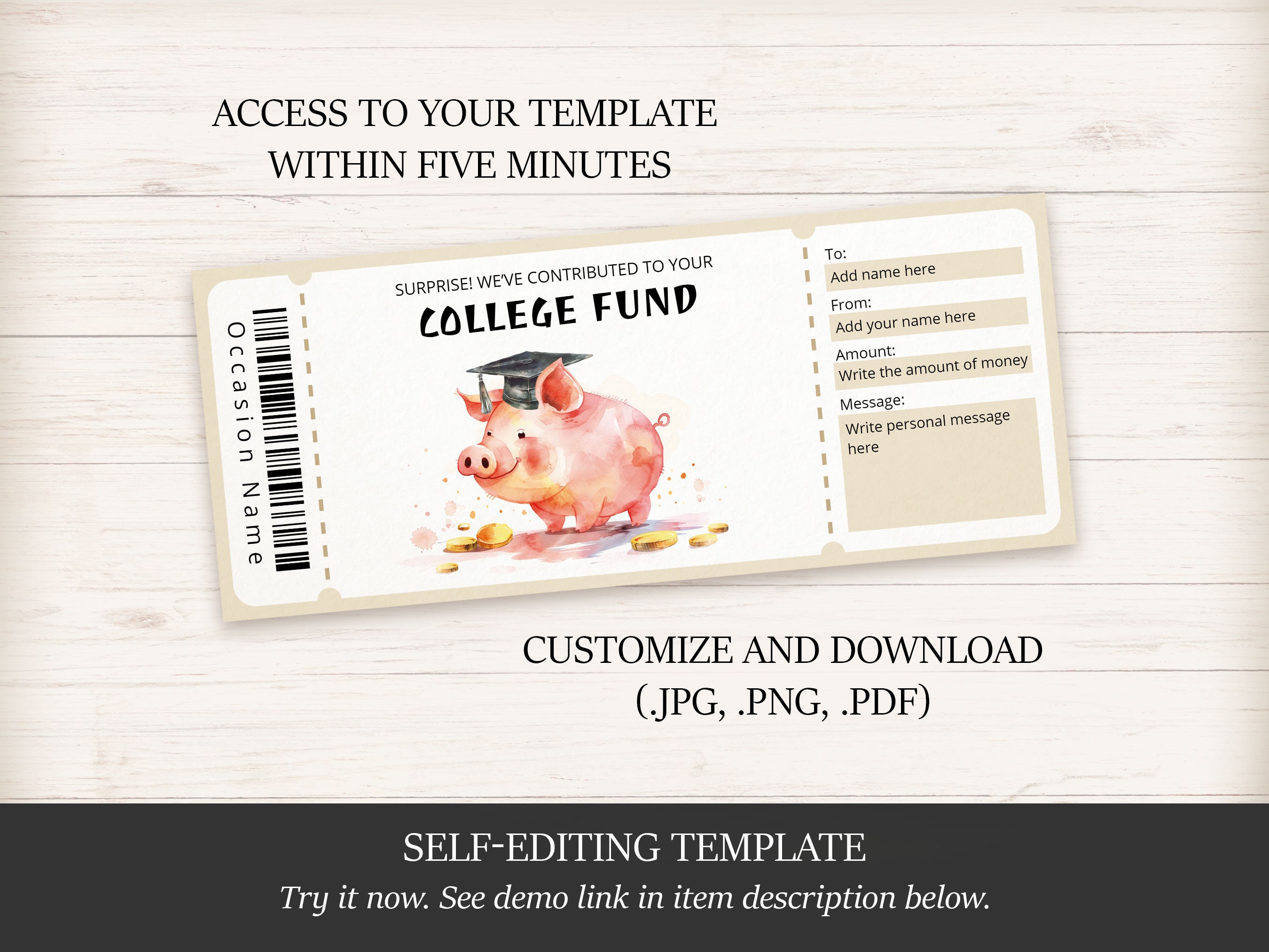 Editable College Fund Gift Certificate Template DIY Printable ...