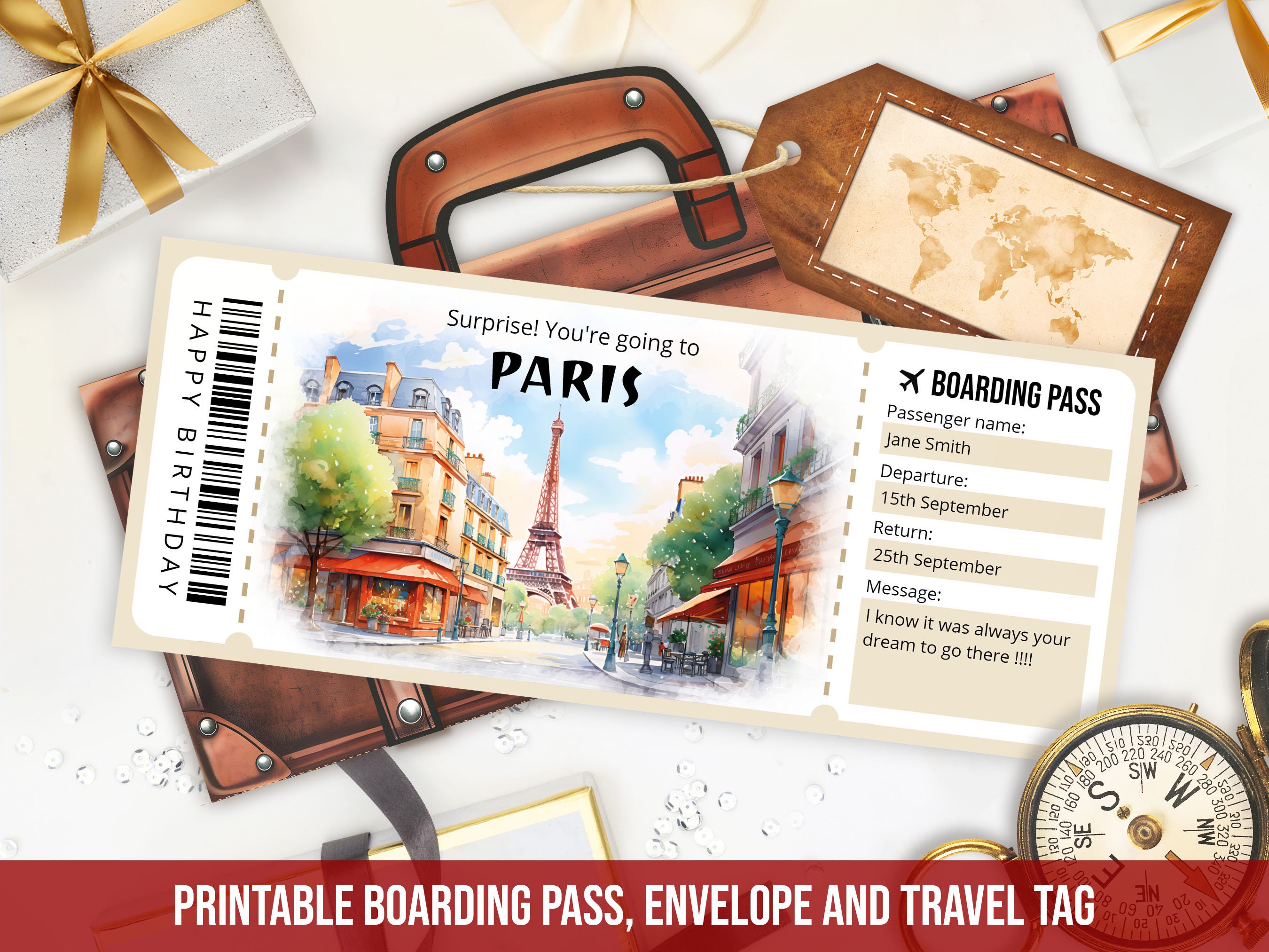 Editable Paris Boarding Pass Template, Printable Surprise Paris Trip ...