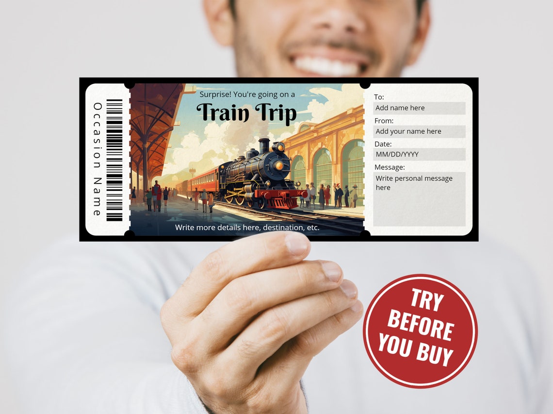 Editable Train Ticket Template, Retro Railway Ticket Surprise Gift ...