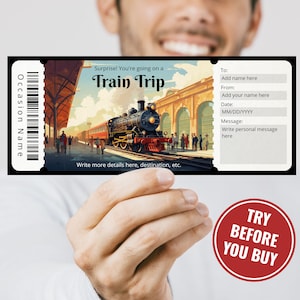 Editable Train Ticket Template, Retro Railway Ticket Surprise Gift ...