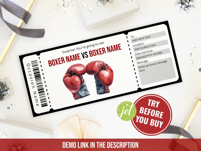 Surprise Boxing Match Ticket Template, Customizable and Printable ...