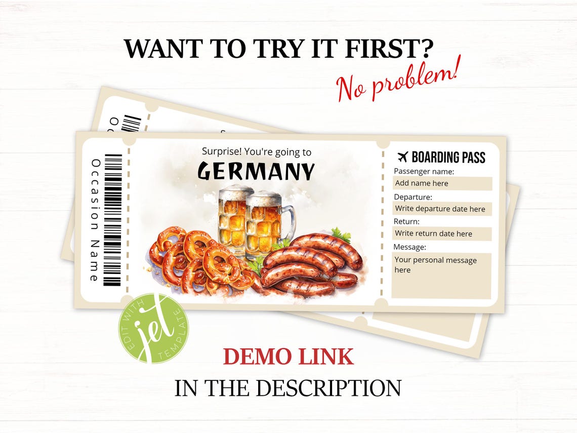Editable Germany Boarding Pass Template, Surprise Watercolor Trip to ...