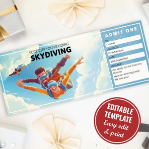 Editable Skydiving Gift Certificate Template, Printable Tandem ...