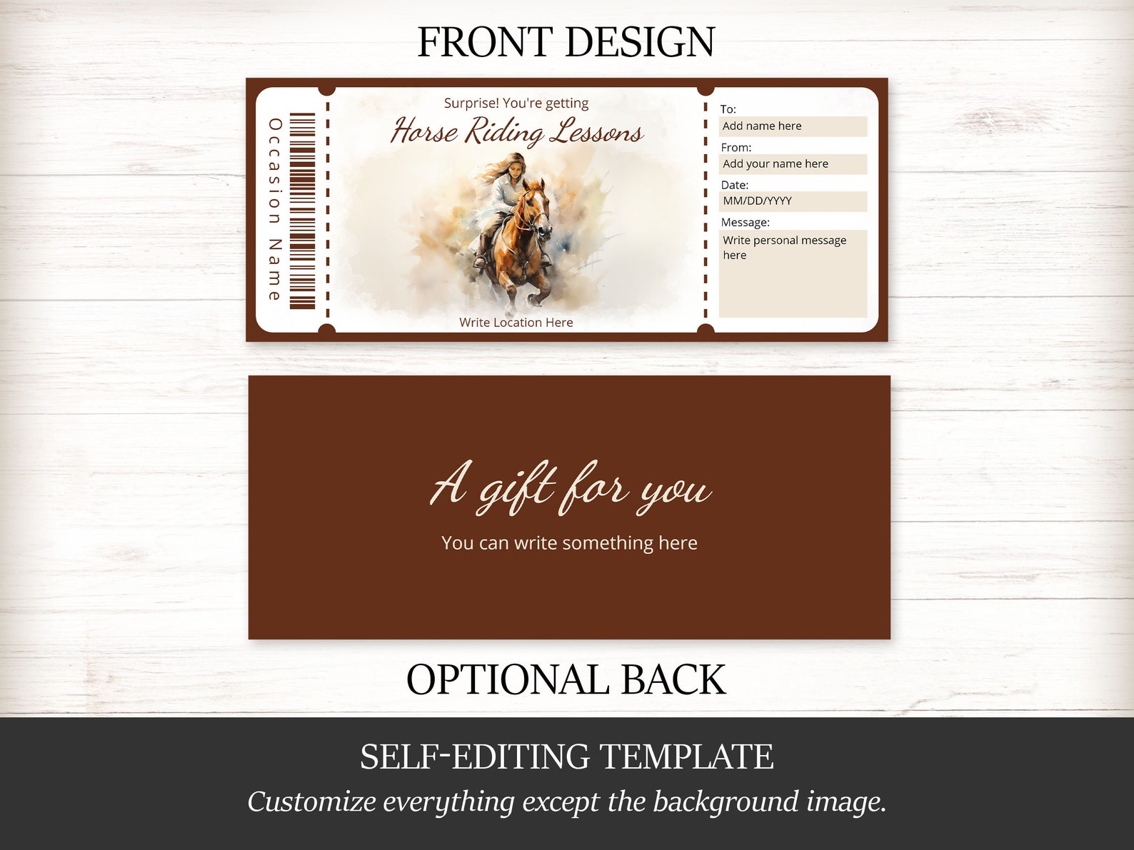 Editable Watercolor Horse Riding Gift Certificate Template for Horse ...