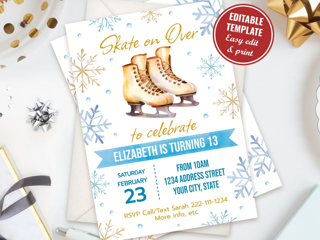 Ice Skating Invitation Template for Birthday Girl, Ice Skating Birthday ...