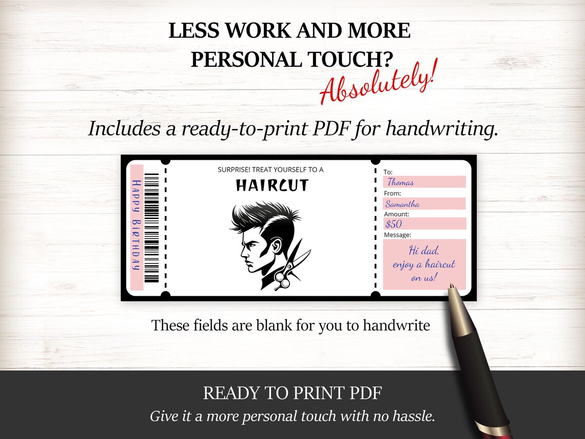 Editable Barber Voucher Template Unique Gift for Him Printable Haircut ...