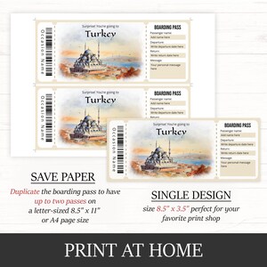Editable Turkey Boarding Pass Template, Watercolor Surprise Turkey Trip ...